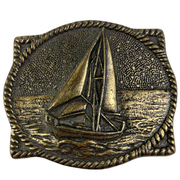 Vintage | Accessories | Vintage Sail Boat Belt Buckle Heavy Brass Metal ...